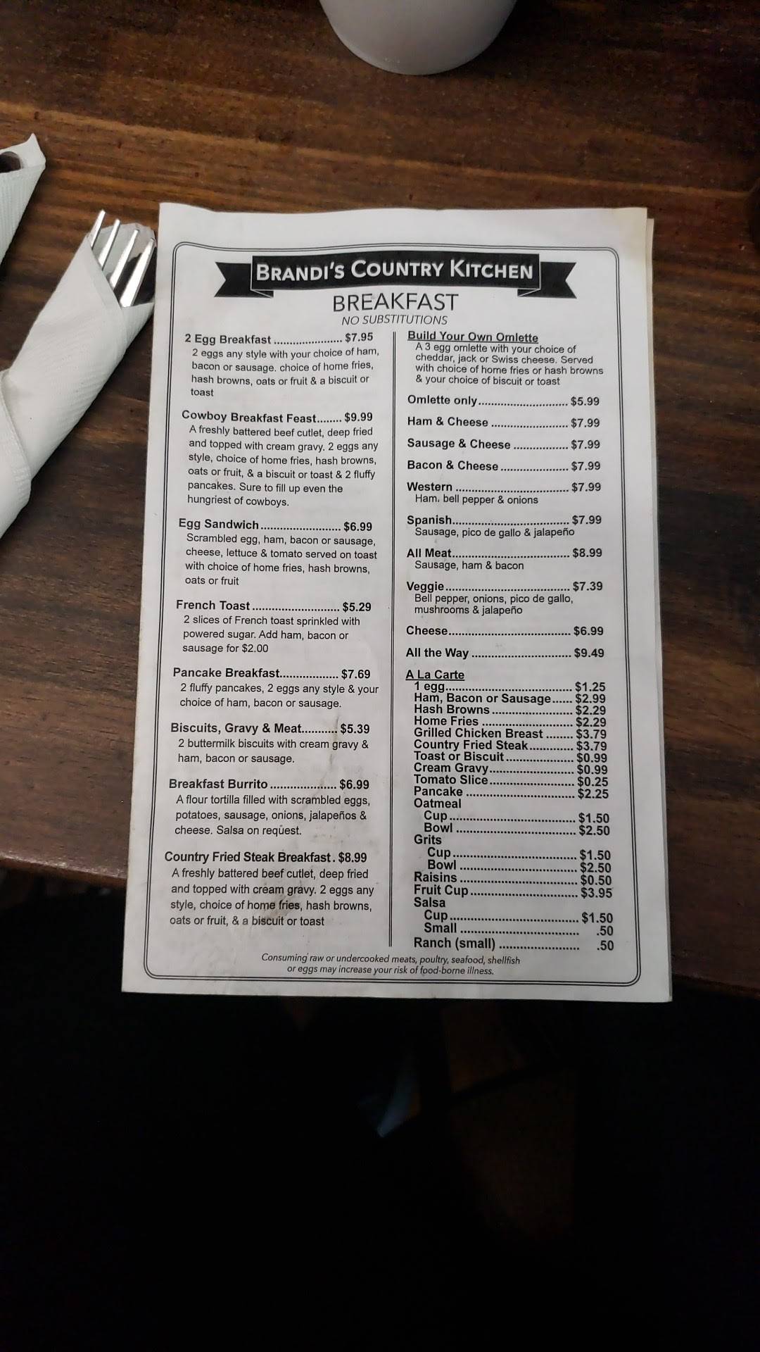 Menu at Brandi's Country Kitchen restaurant, Decatur, 112 W Walnut St