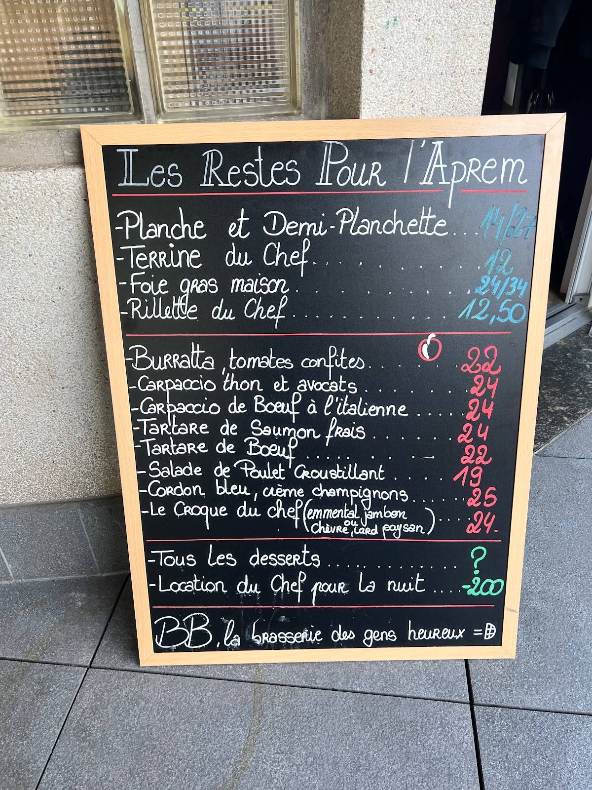 Menu at Brasserie Beaulieu restaurant, Luxembourg City