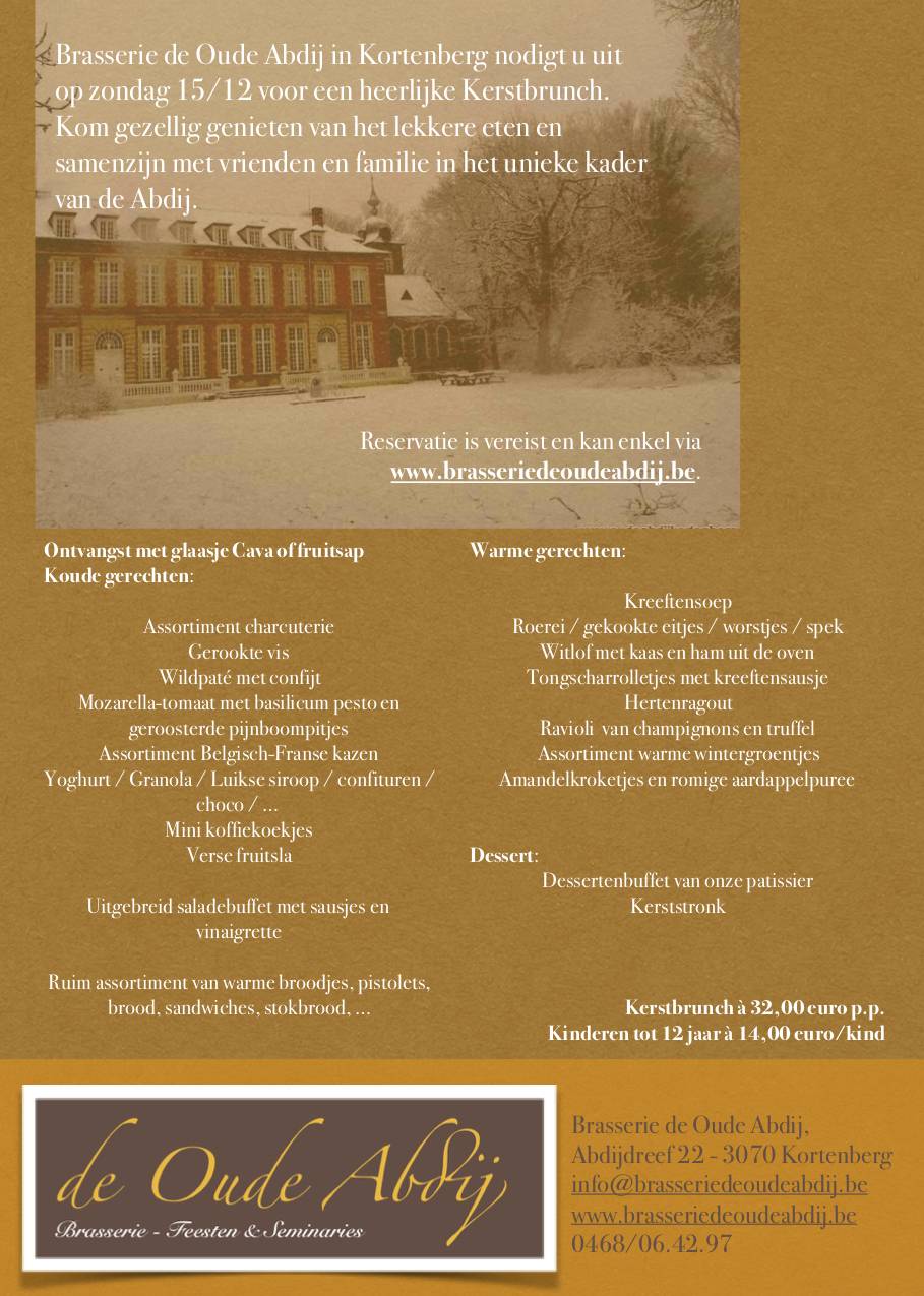 Menu at Brasserie de Oude Abdij, Kortenberg