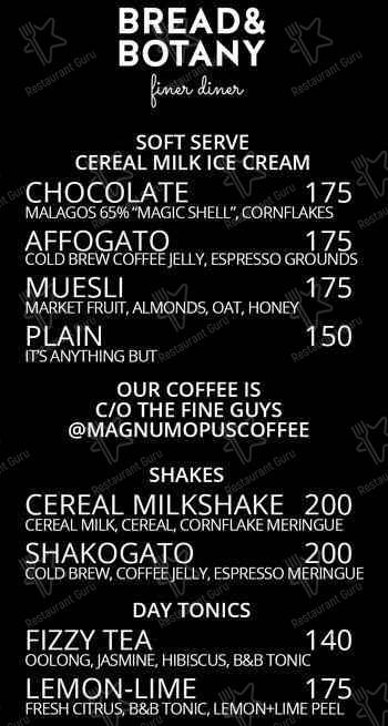 Carta del postres Bread&Botany, Muntinlupa