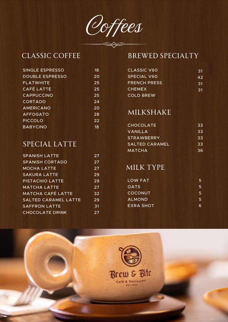 Menu at Brew & Bite Cafe and Restaurant, Abu Dhabi