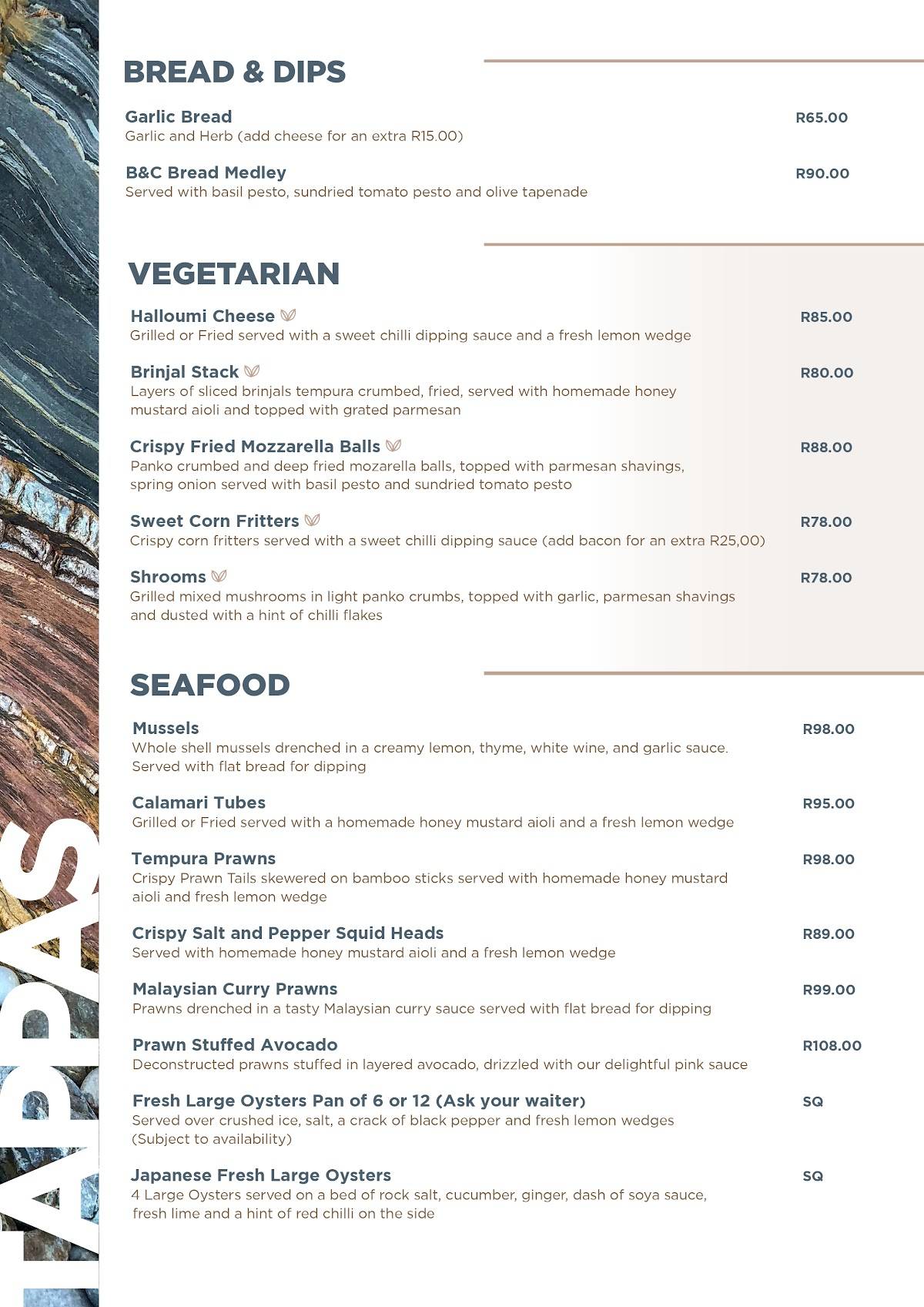 Menu at Brick and Coal Ballito restaurant, Dolphin Coast