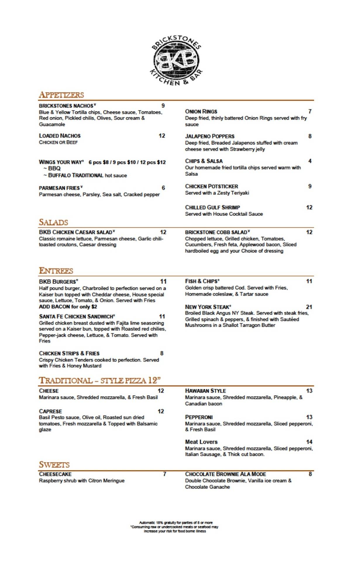 Menu at Brickstone's Kitchen and Bar, South Jordan
