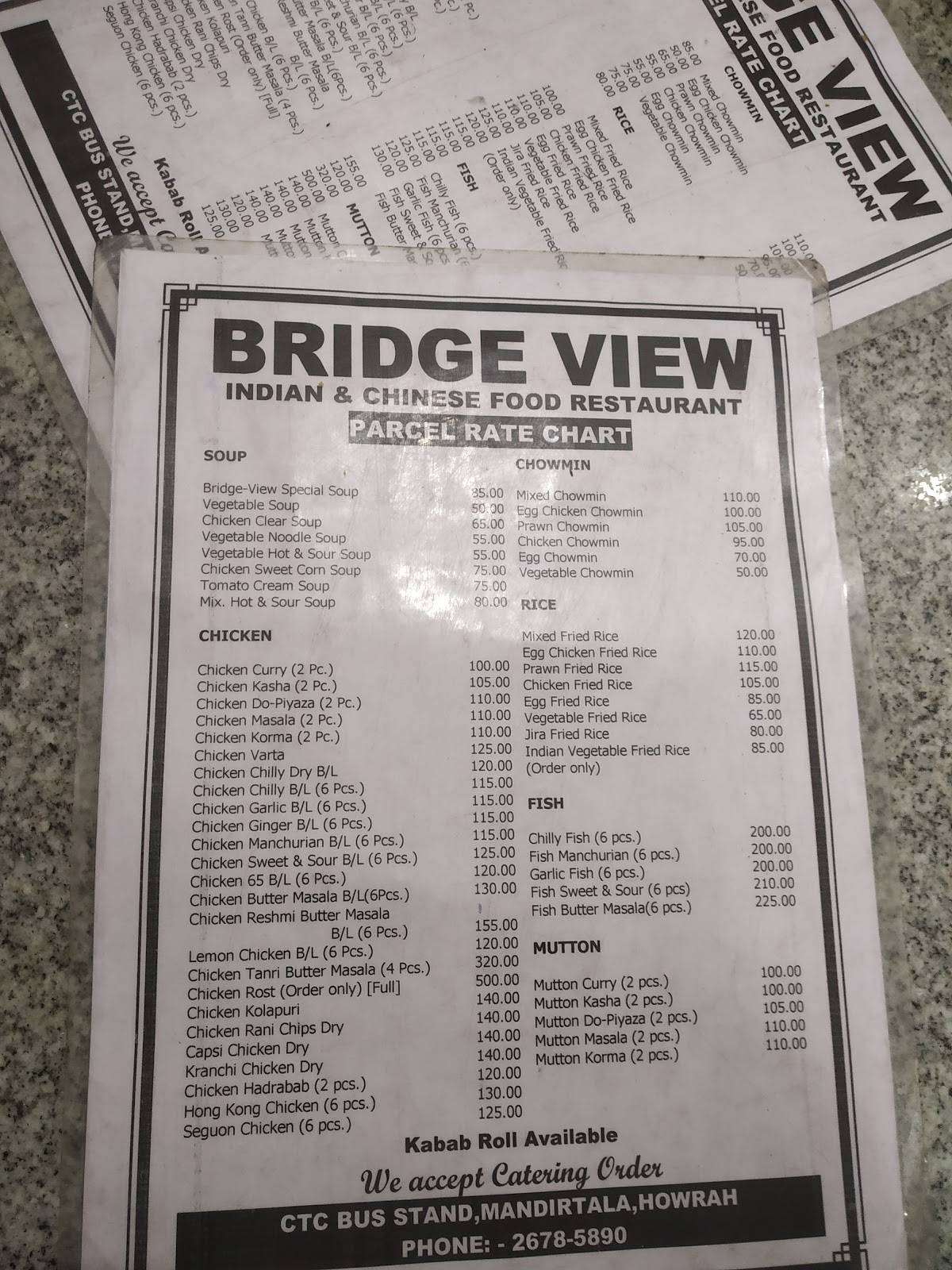 Menu at Bridge View, Howrah