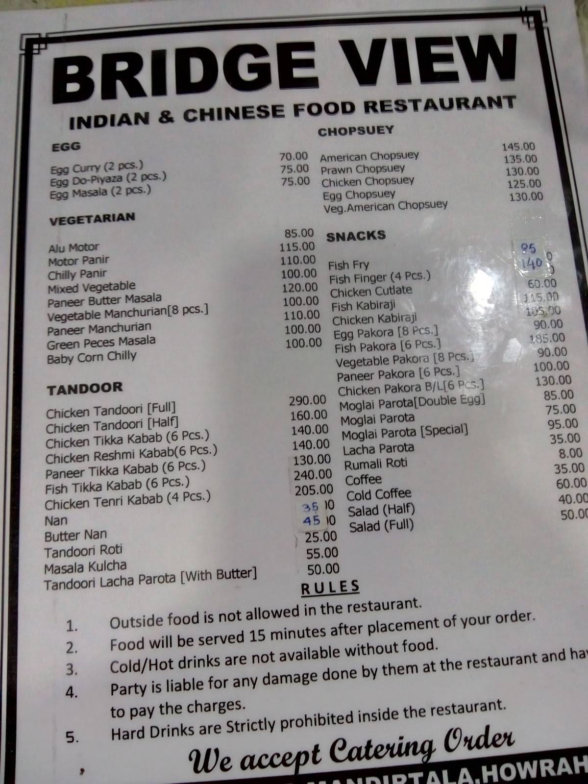 Menu at Bridge View, Howrah