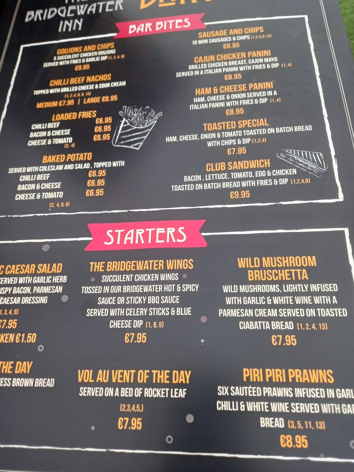 Menu at Bridgewater inn pub & bar, Sallins