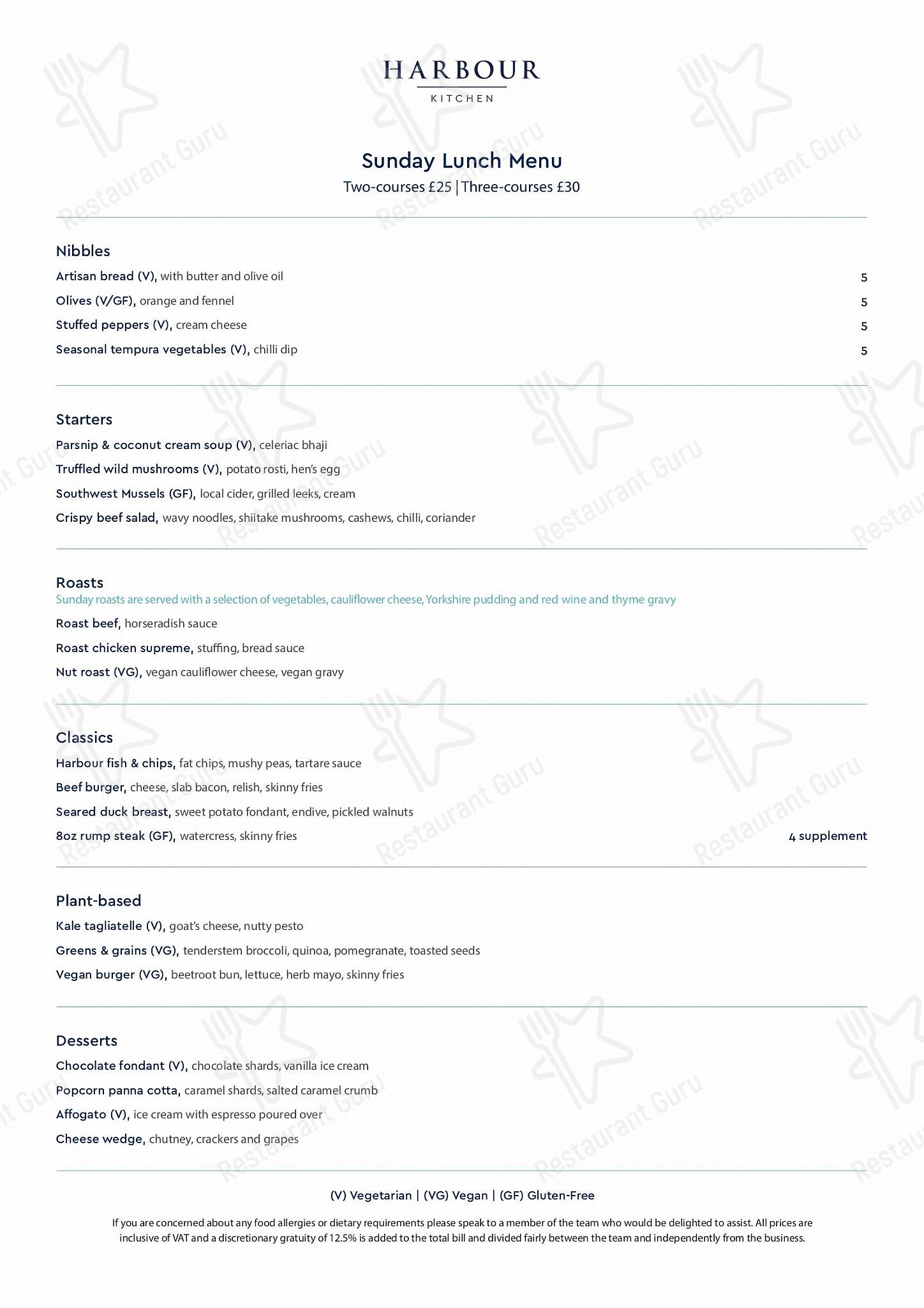 Menu at Harbour Kitchen & Bar, Bristol