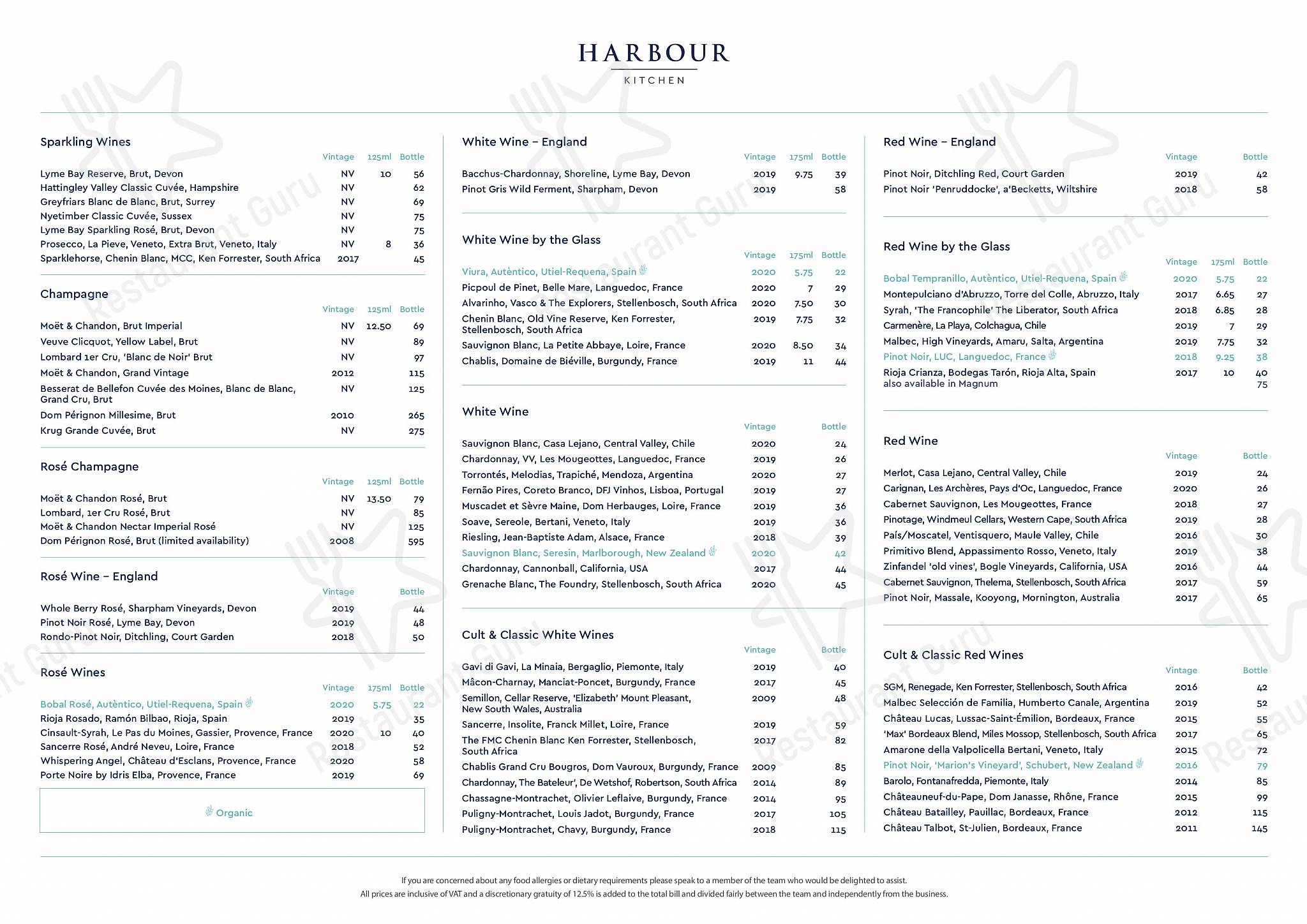 Menu at Harbour Kitchen & Bar, Bristol