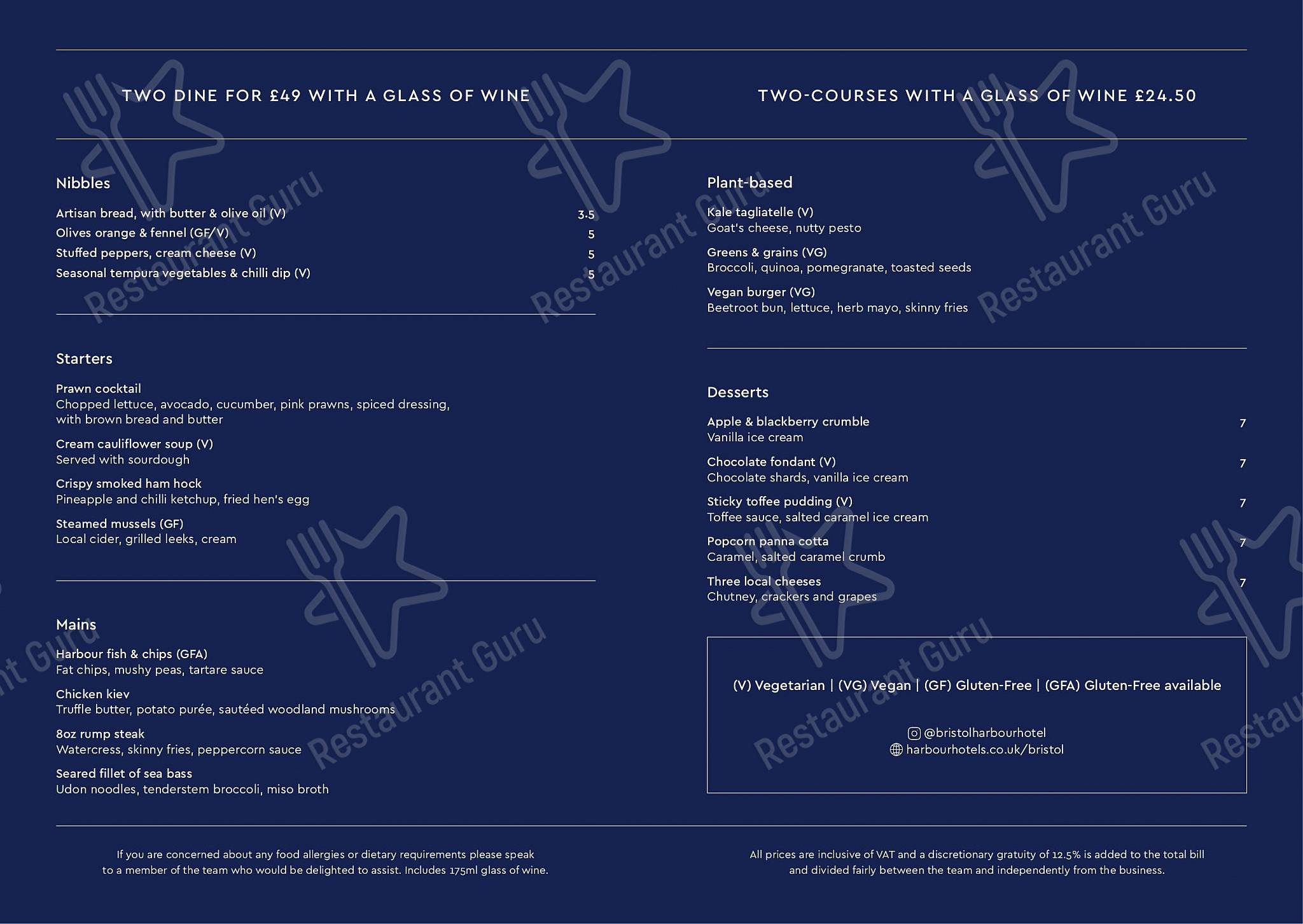 Menu at Harbour Kitchen & Bar, Bristol
