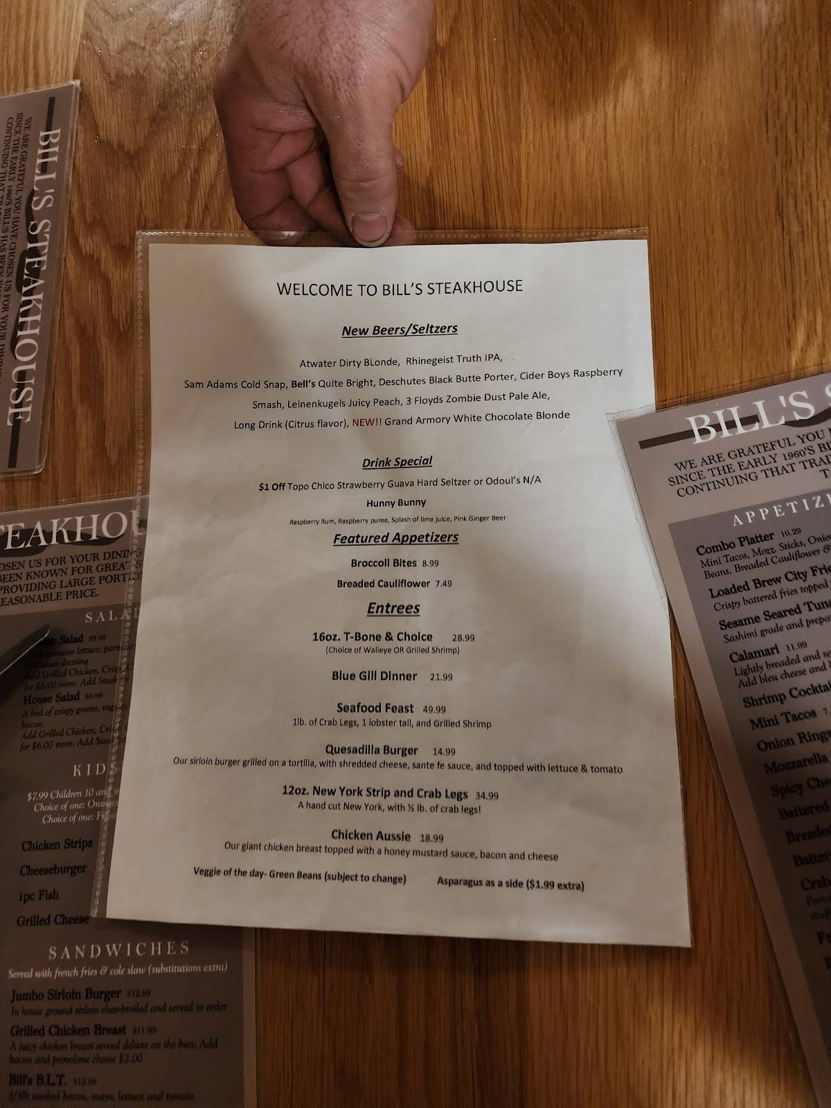 Menu at Bill's Steak House steakhouse, Bronson