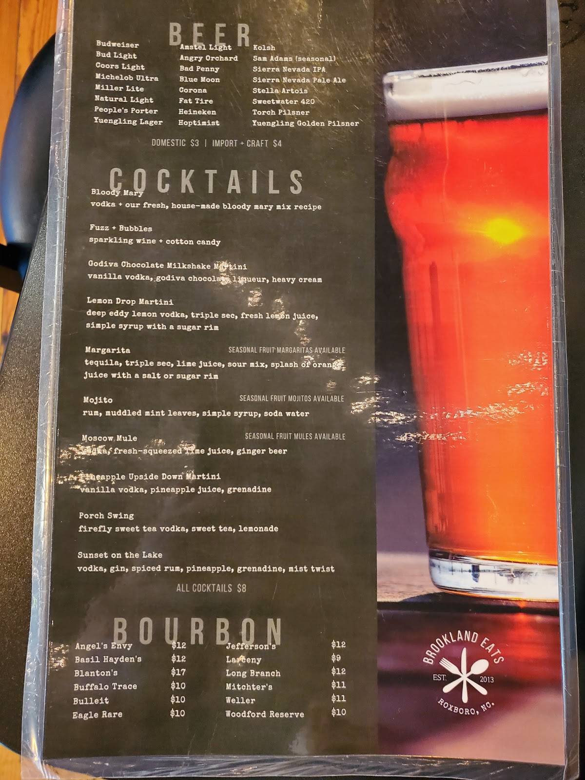 Menu at Brookland Eats pub & bar, Roxboro