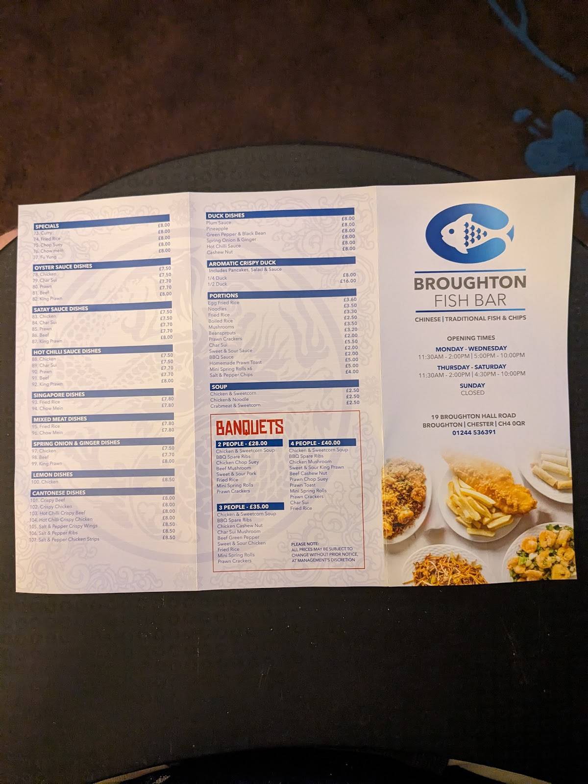 Menu at Broughton Fish Bar, Broughton