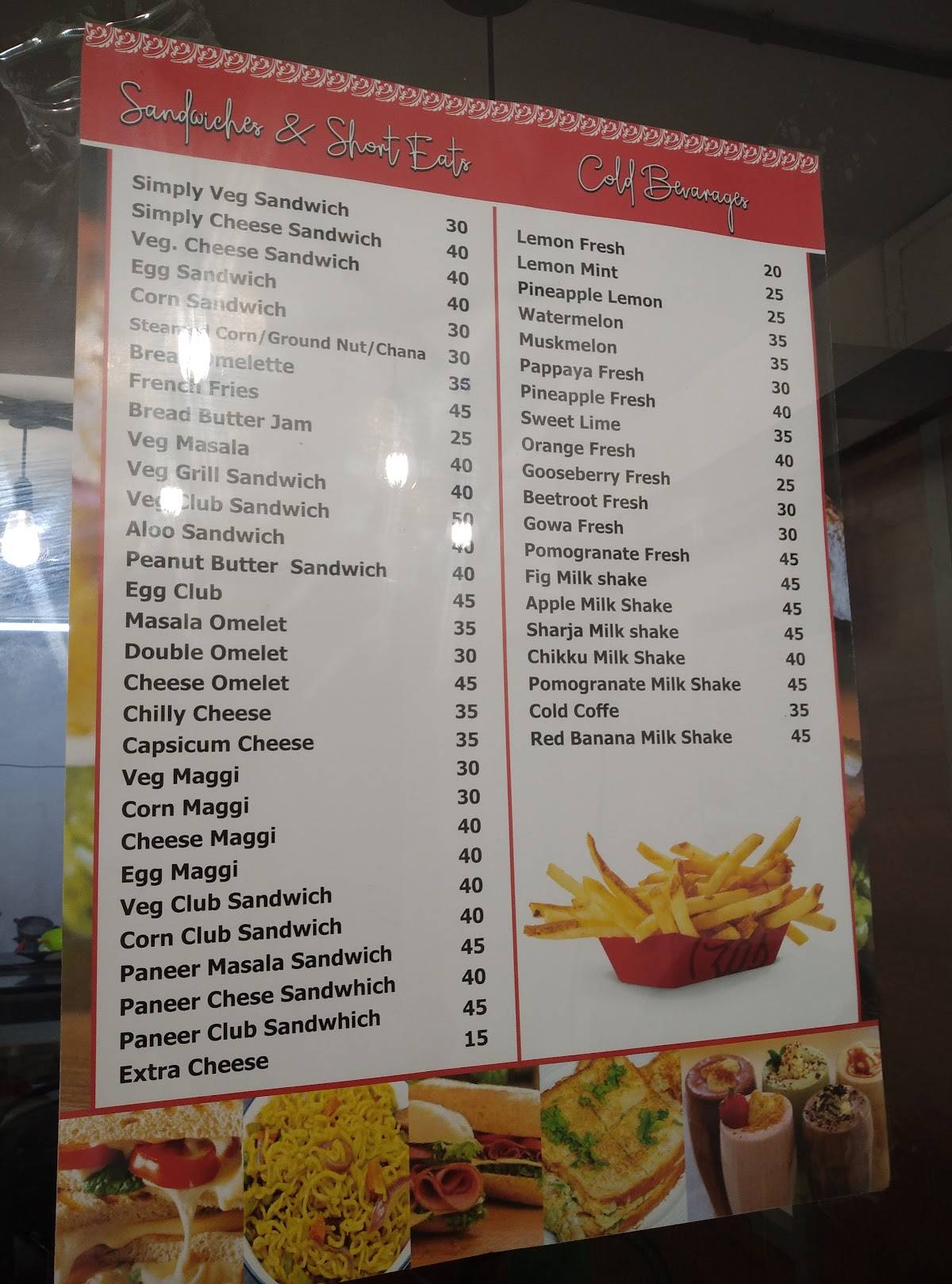 Menu at Brown Dip, Chennai