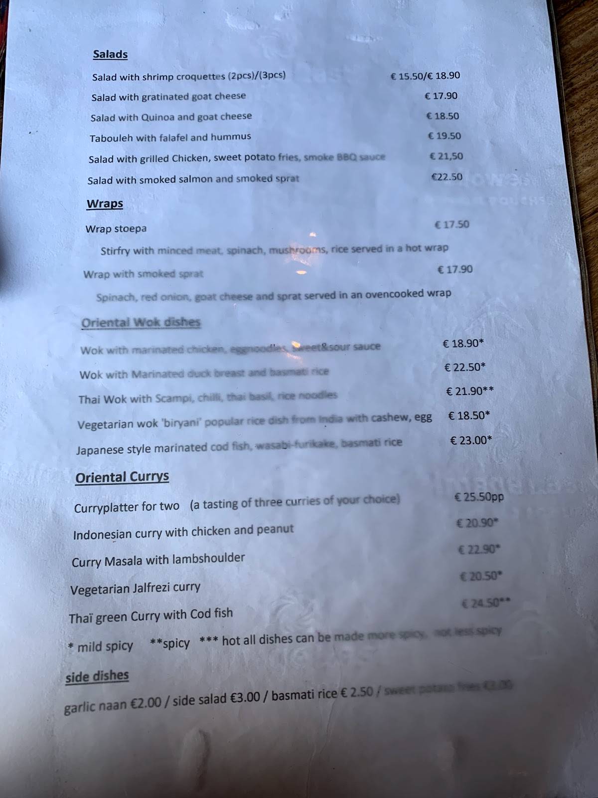 Menu at De Stoepa, Bruges
