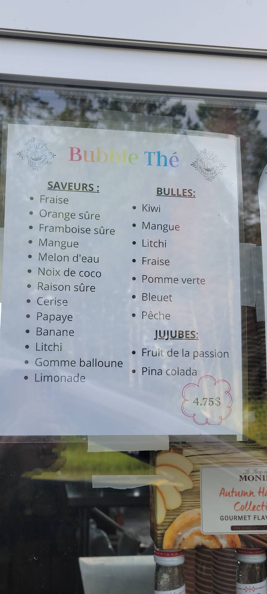 Menu au Brulerie Jacques Cartier café, Shannon