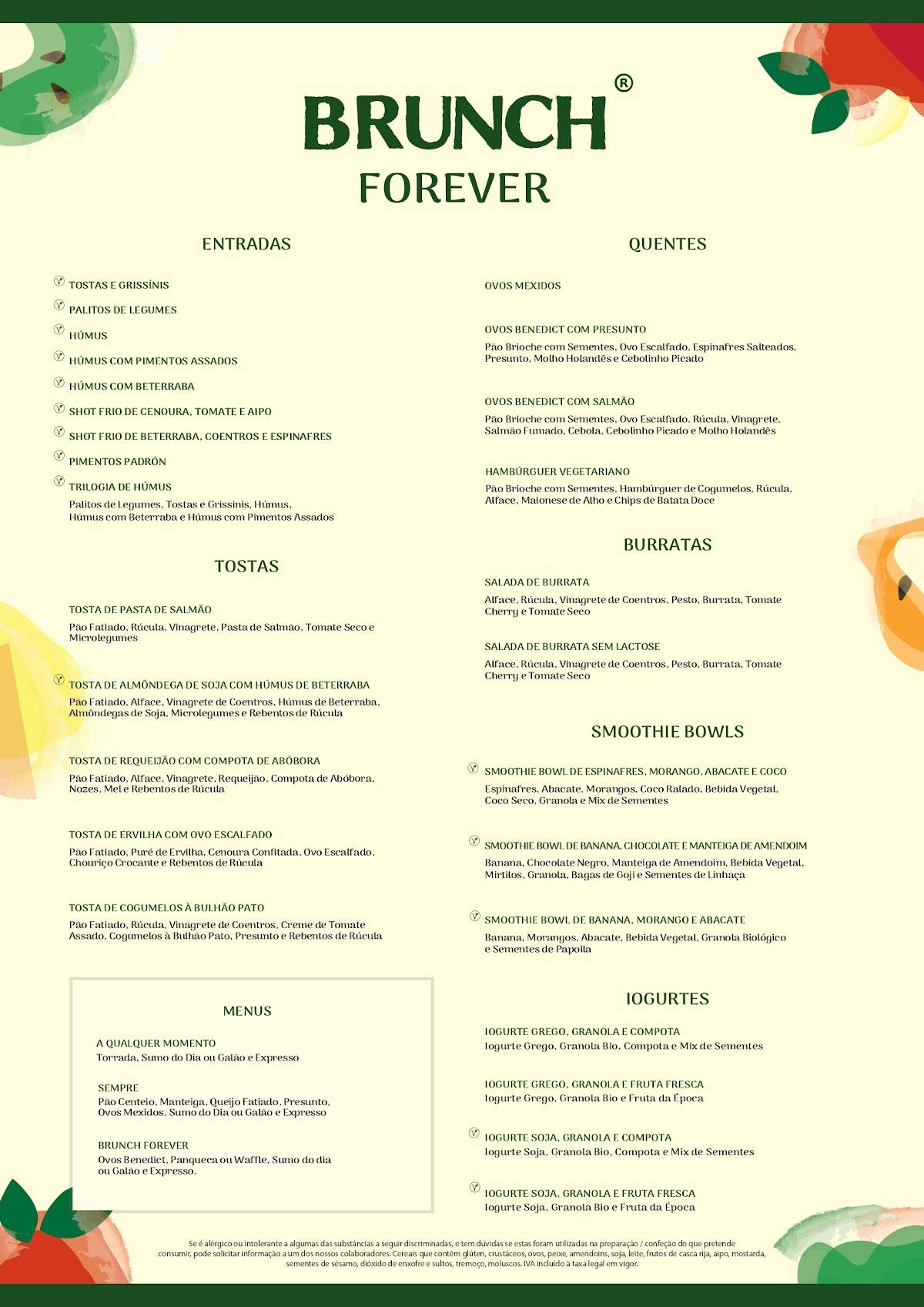 Menu em Brunch Forever restaurante, Porto