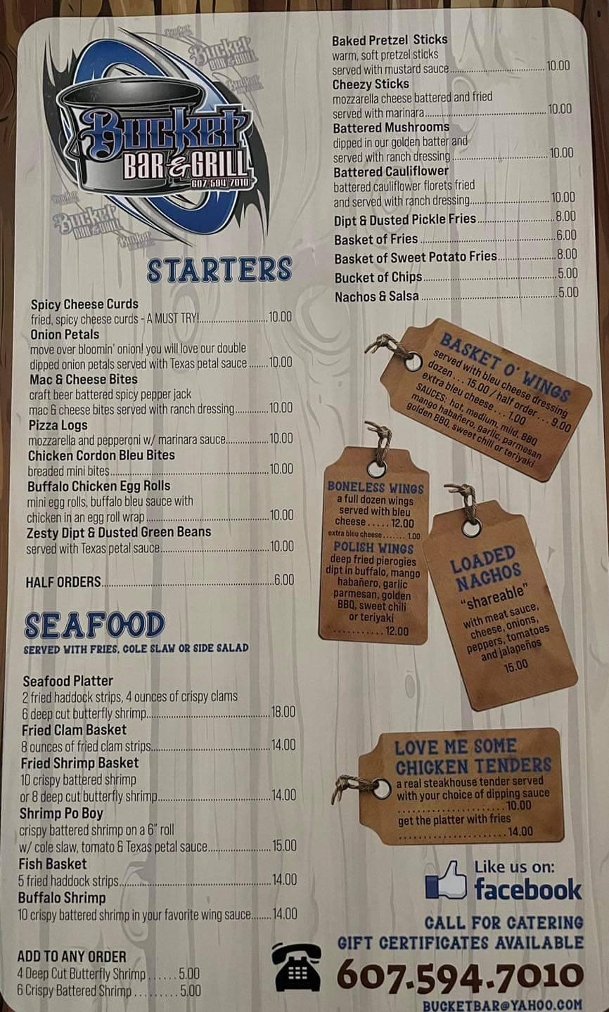 Menu at Bucket Bar & Grill, Odessa