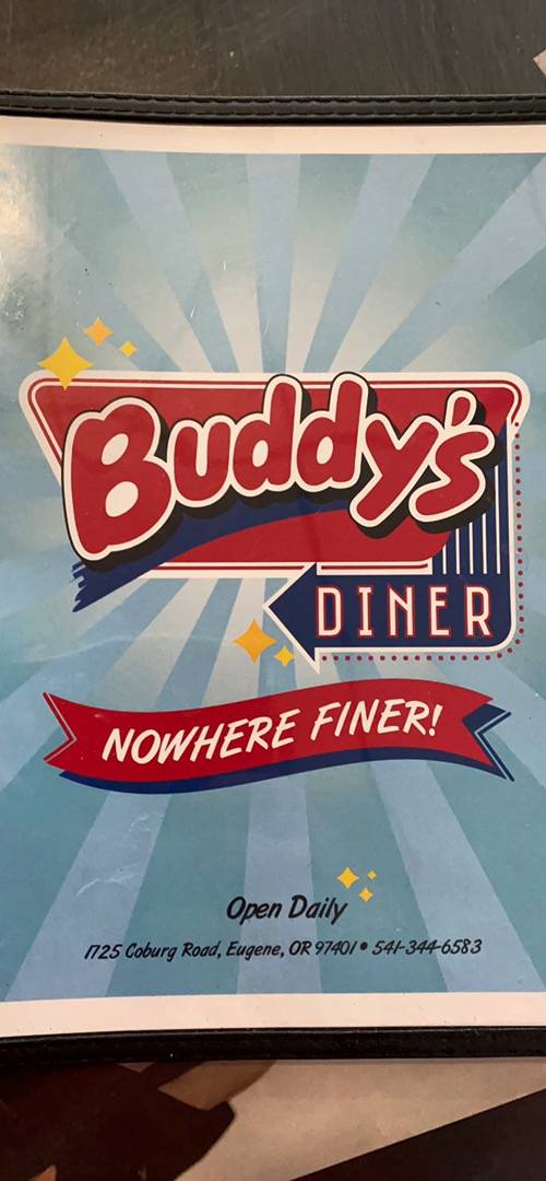 Menu at Buddy's Diner restaurant, Eugene
