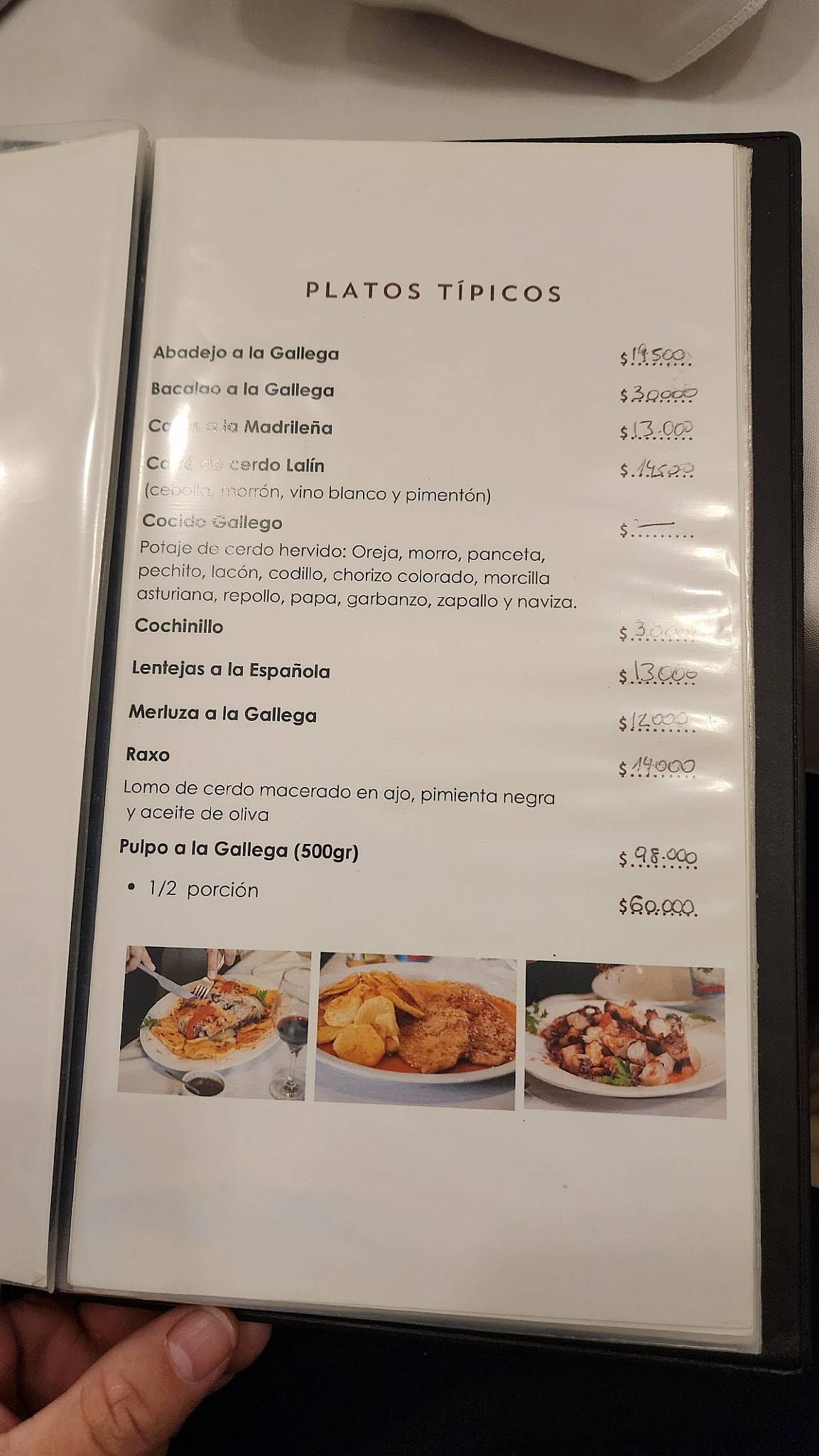 Carta de Restaurante Español Lalín, Buenos Aires