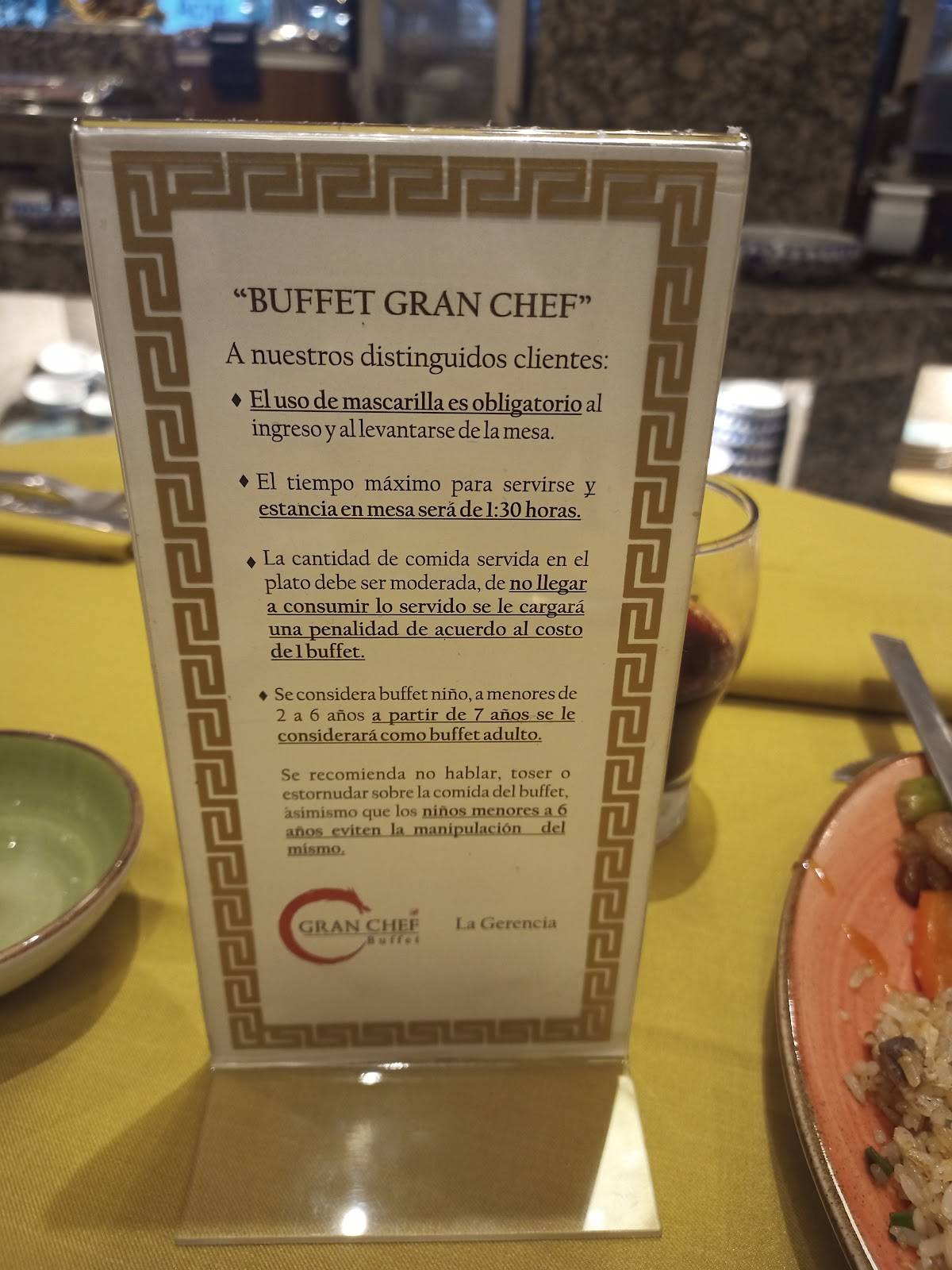 Carta del restaurante Buffet Gran Chef, Yanahuara