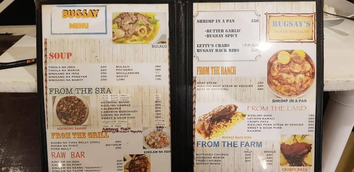 Menu at Bugsay Seafood Restaurant, Surigao City, QFRP+V58