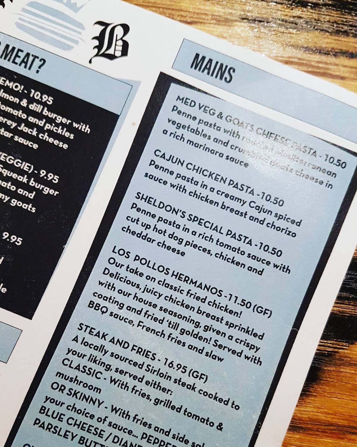 Menu at Bull & Bear pub & bar, Barnstaple