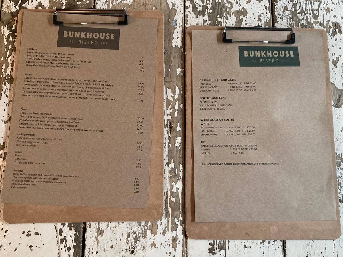 Menu at Bunkhouse Bistro restaurant, Belfast