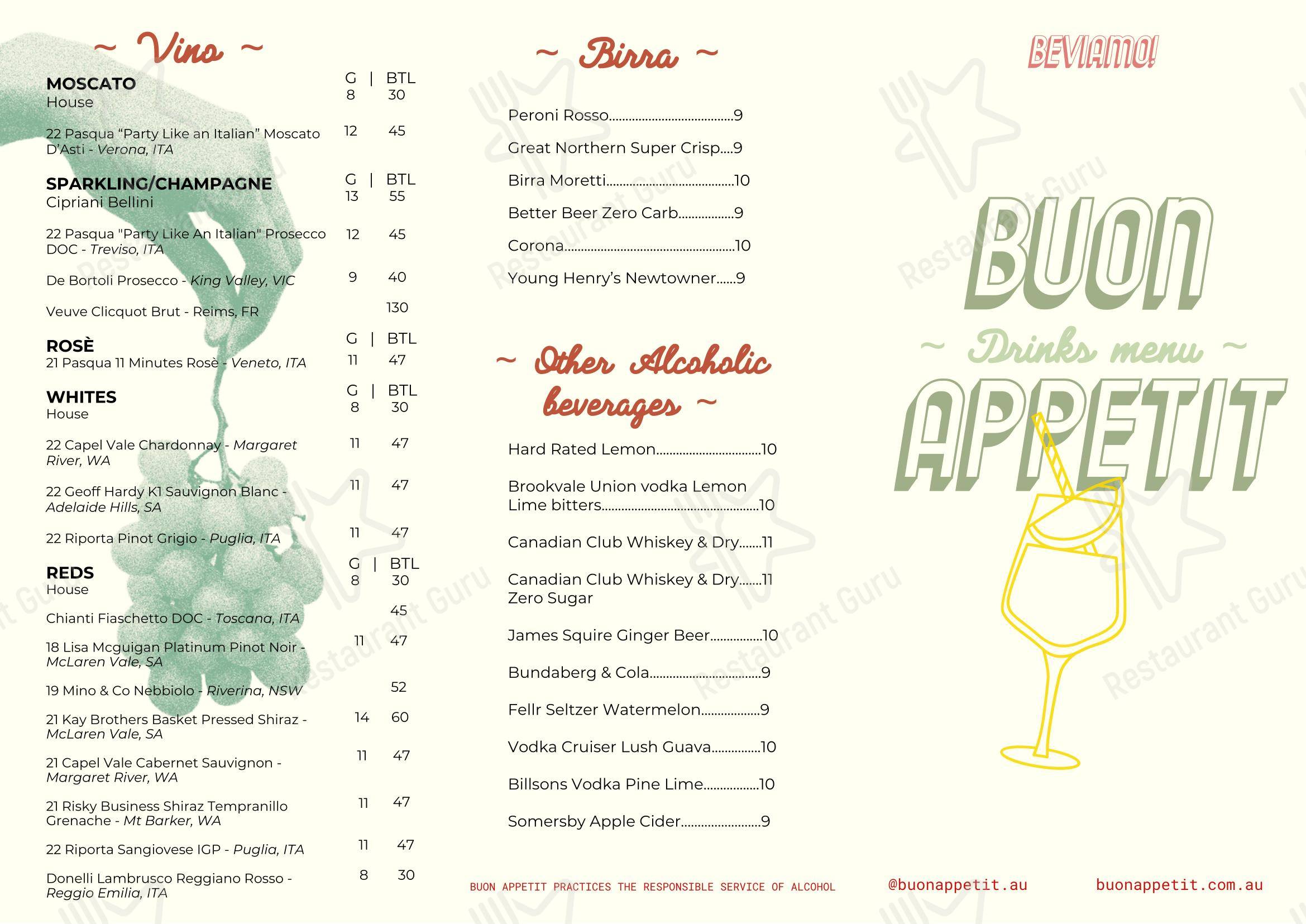 Menu at Buon Appetit restaurant, Camden