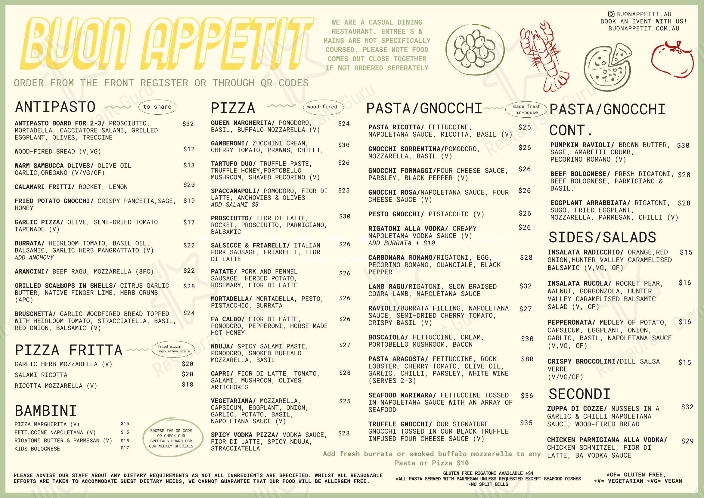 Menu at Buon Appetit restaurant, Camden