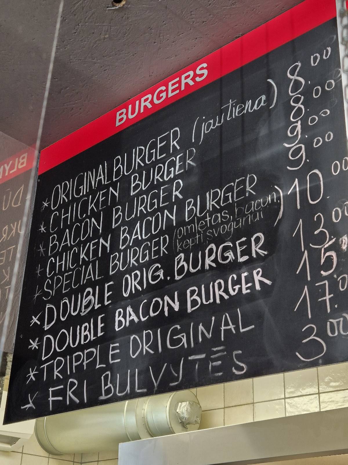 Menu at Burger Factory restaurant, Kaunas