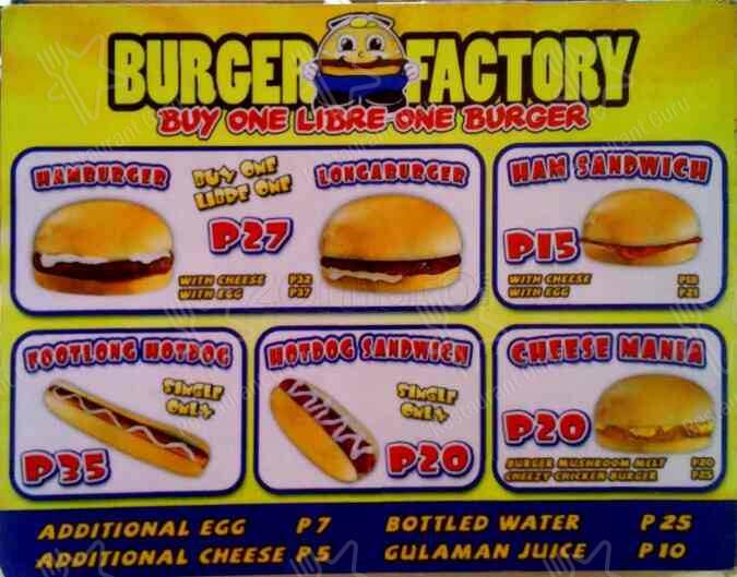 Menu at Burger Factory, Mandaluyong, 5F The Marketplace Food Center