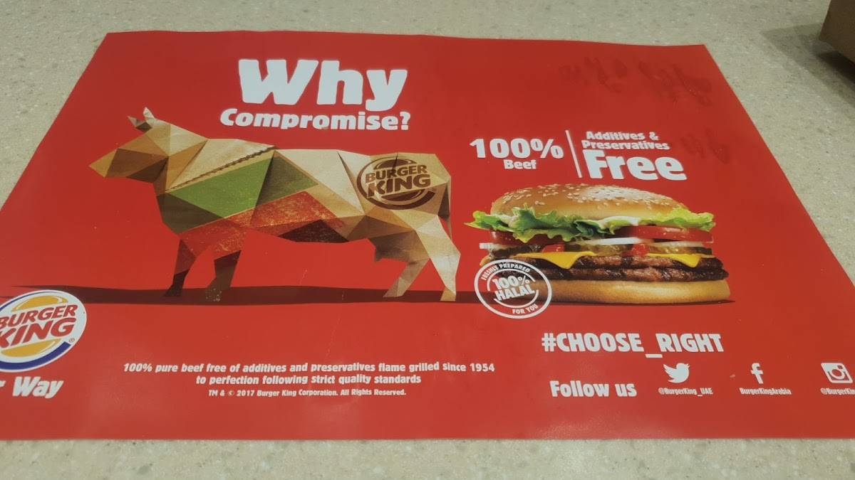 Menu at Burger King - Al Jazeera Tower restaurant, Abu Dhabi