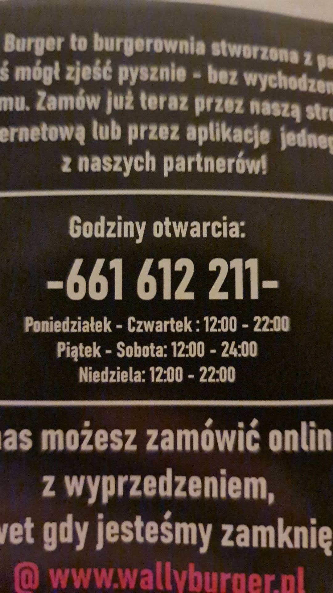 Menu at Burgery Warszawa - Wally Burger restaurant, Warsaw