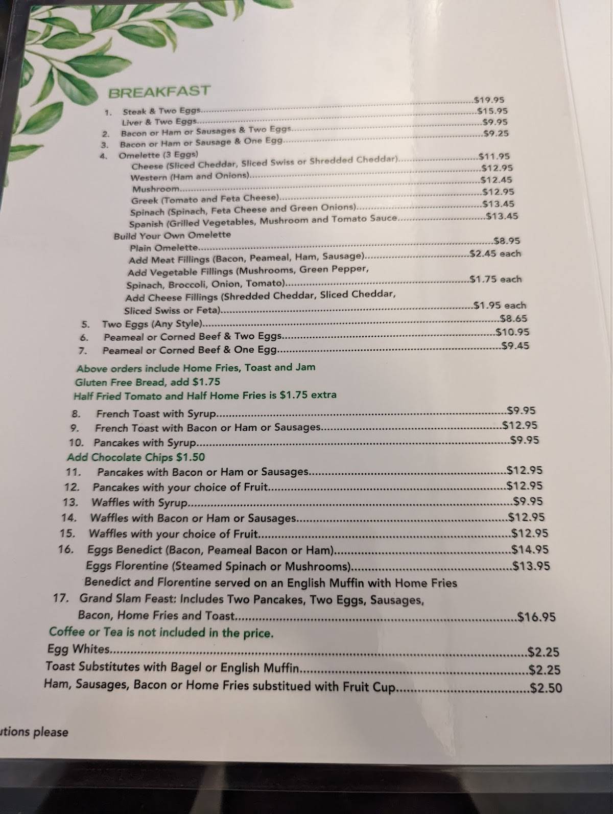 Menu at Harvest Table restaurant, Burlington