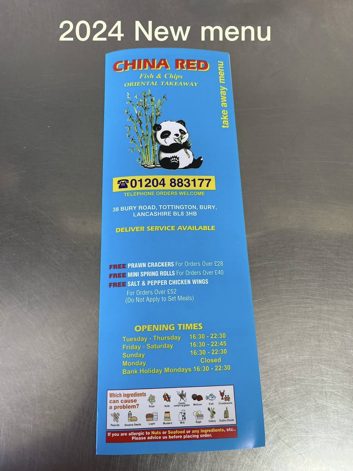 Menu at China Red restaurant, Bury