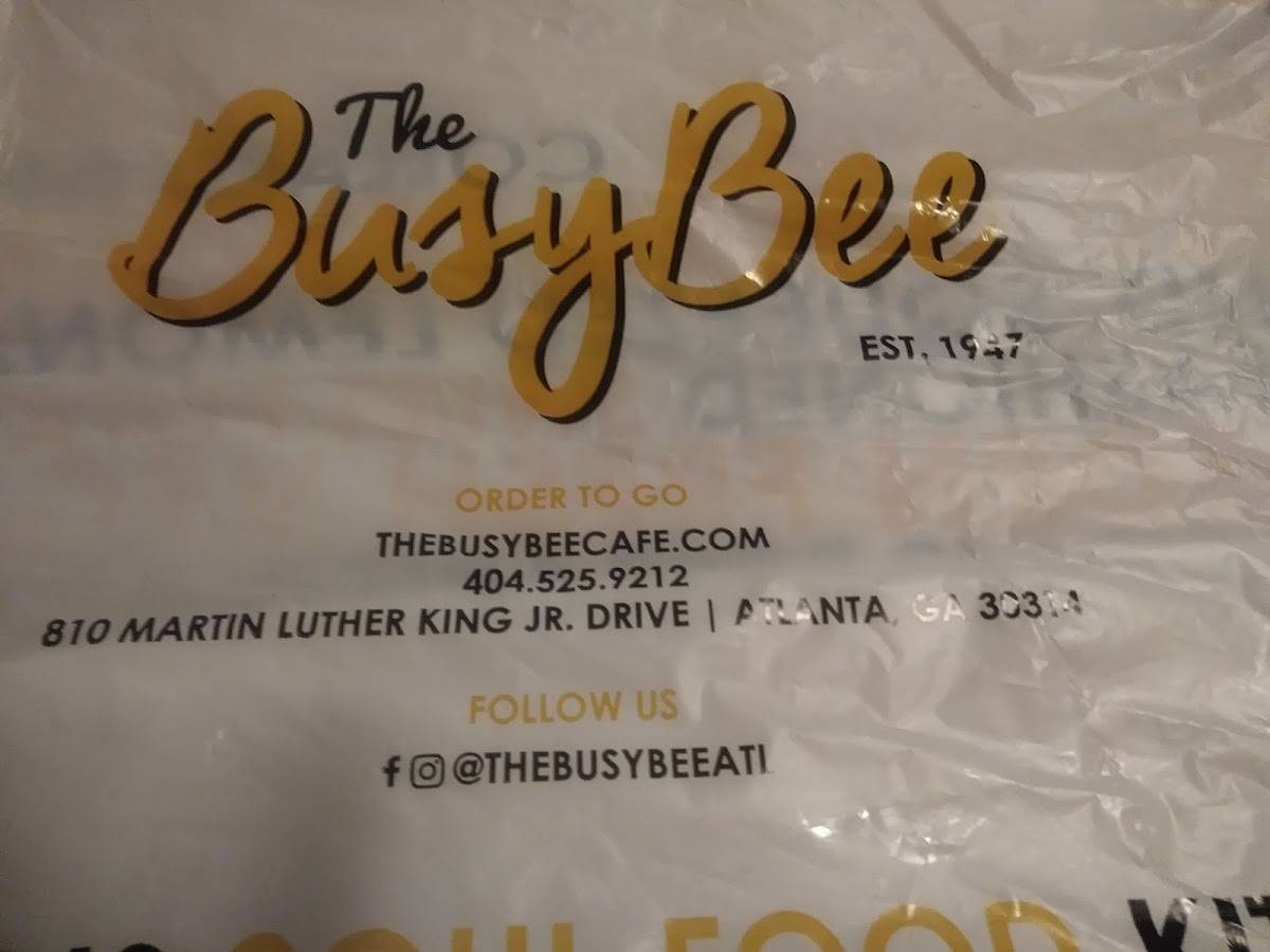 Menu at Busy Bee Cafe, Atlanta