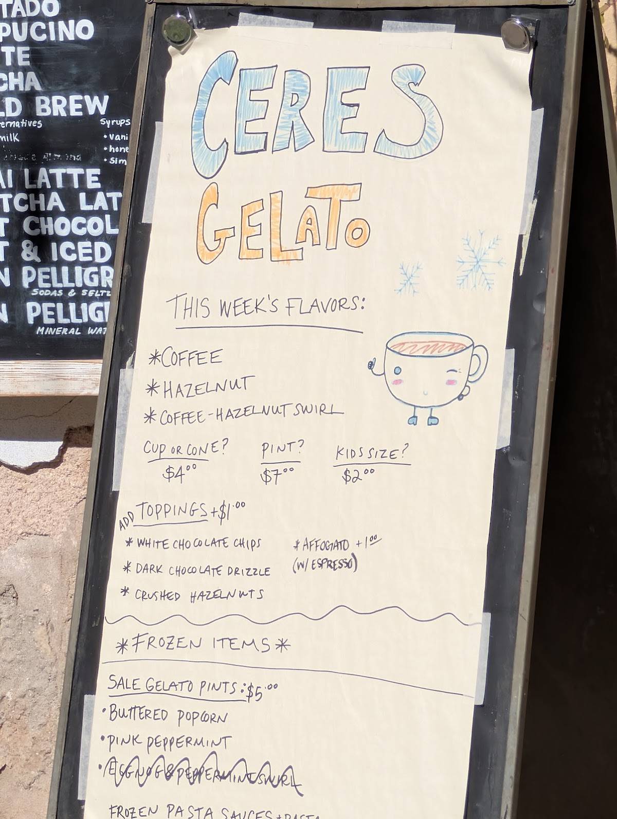 Menu at CERES Pasta cafe, Tucson