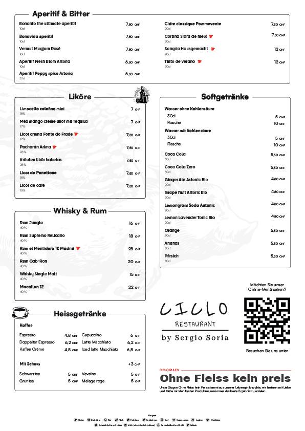 Menu at CICLO RESTAURANT, Biel/Bienne