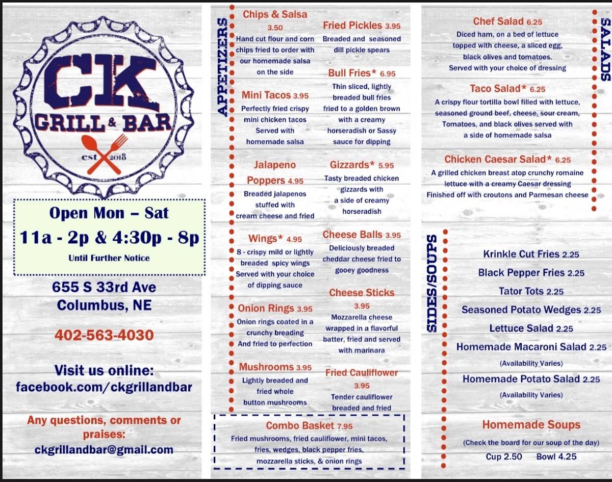 Menu at CK Grill and Bar, Columbus