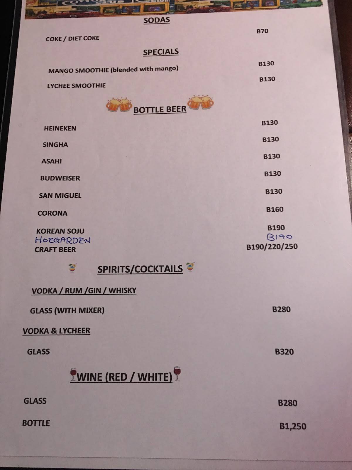 Menu at COTTON CLUB BANGKOK, Bangkok