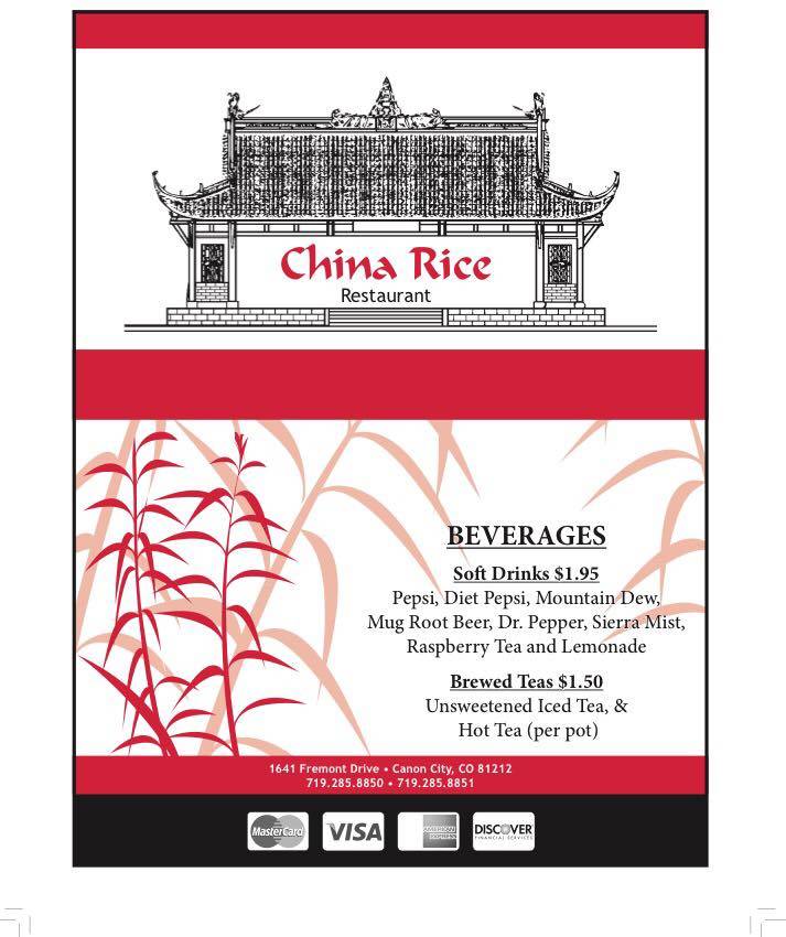 Menu at China Rice Restaurant, Cañon City, 1641 Fremont Dr