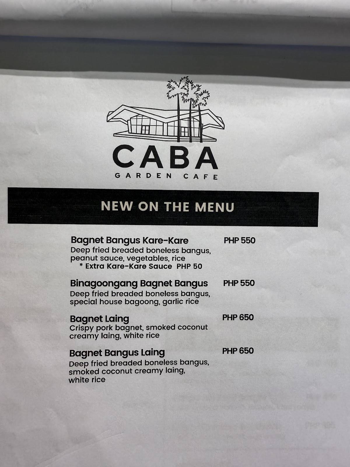 Menu at Caba Garden Cafe, San Pedro