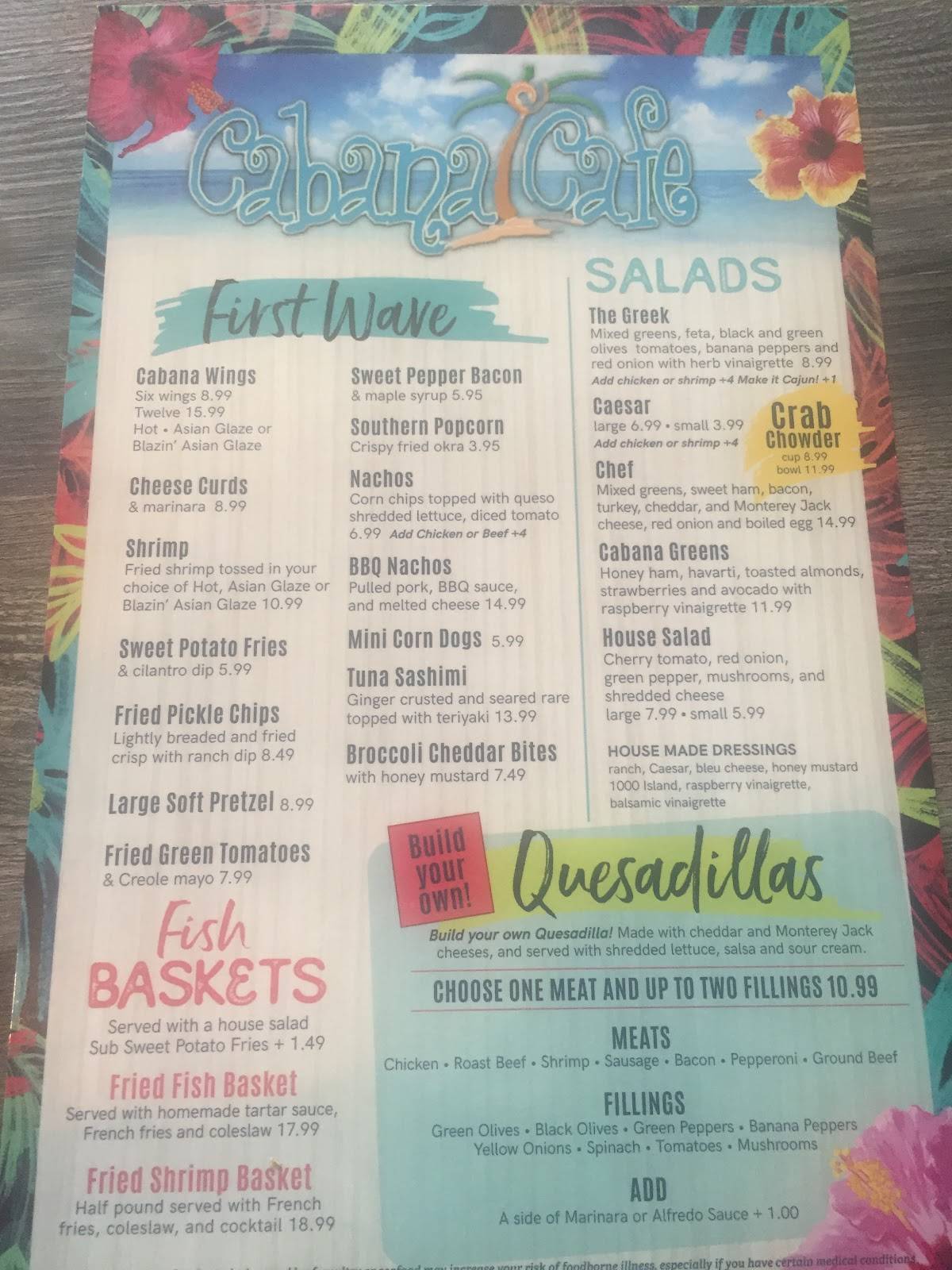 Menu at Cabana Cafe, Miramar Beach, 112 Seascape Dr