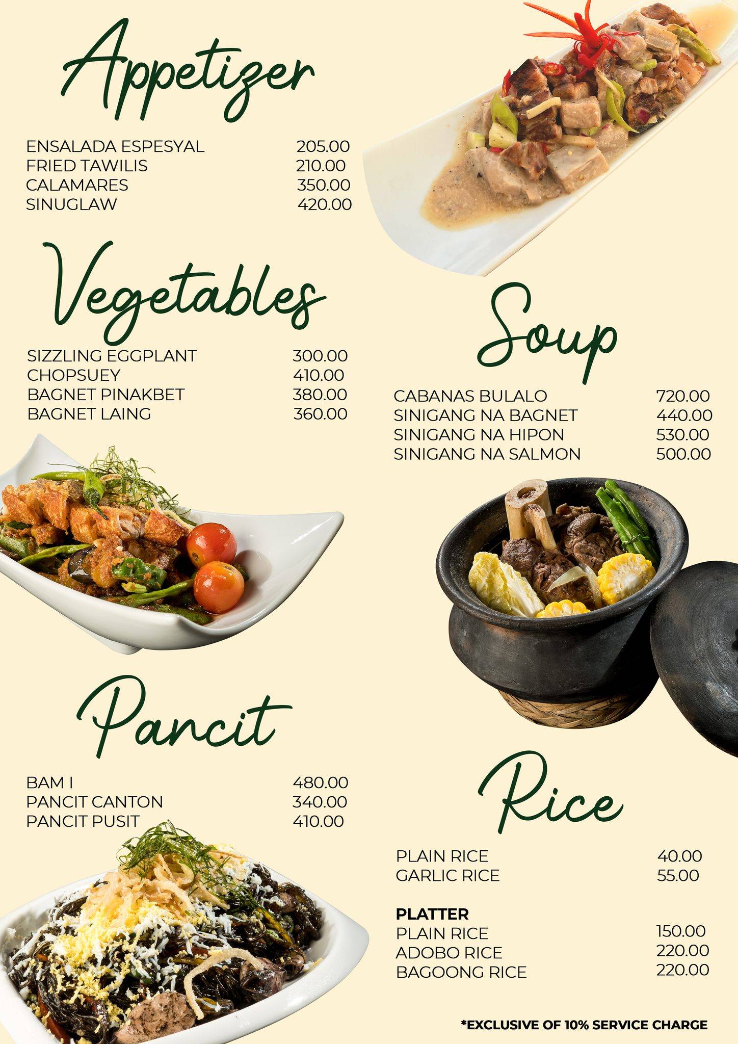 Menu at Cabanas Dine and Bar, Tagaytay