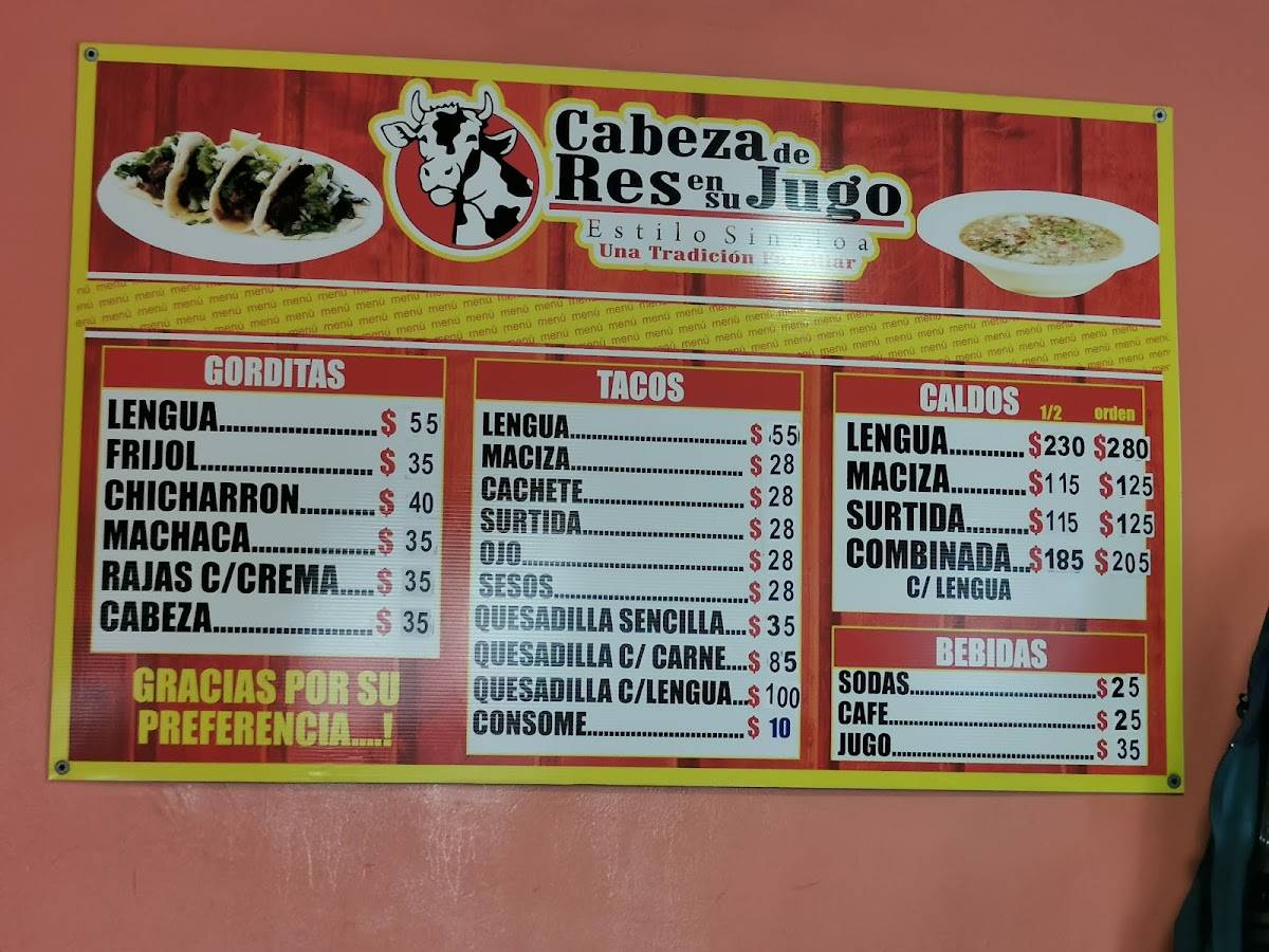 Carta del restaurante Cabeza del Res en su Jugo Estilo Sinaloa, Tijuana ...