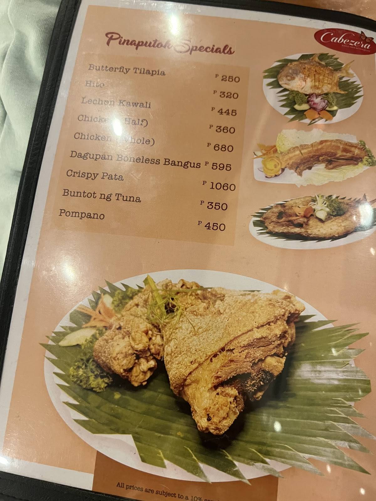 Menu at Cabezera - Ridge View Restaurant, Tagaytay