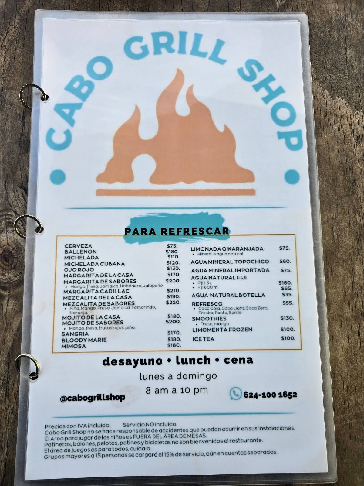 Menu at Cabo Grill Shop pub & bar, El tezal