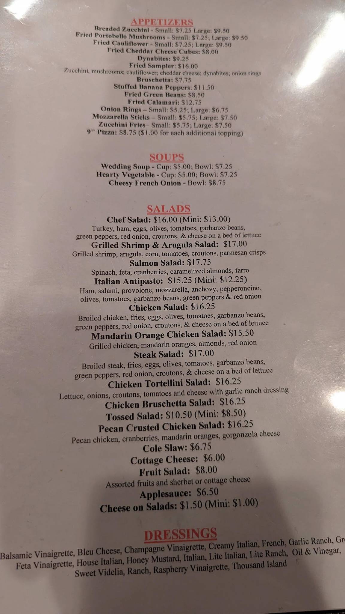 Menu at Falsetti's Villa Restaurant, Cadogan