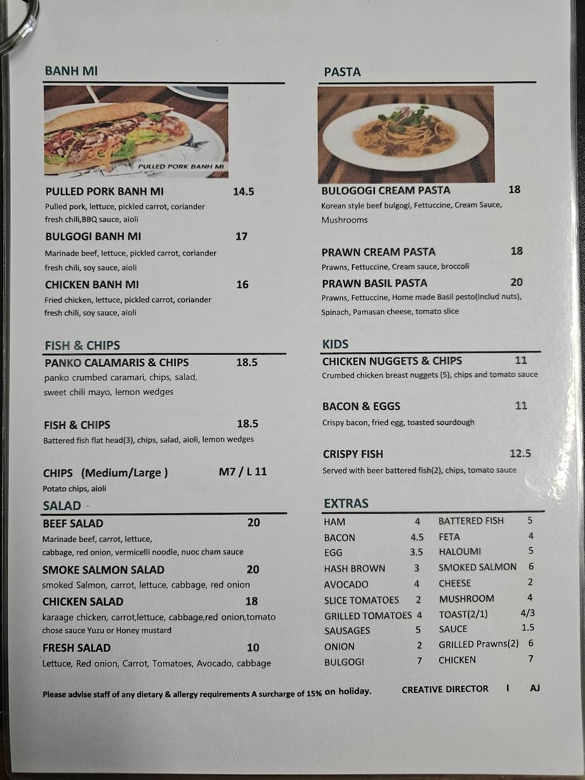 Menu at 1 gram cafe, Gatton