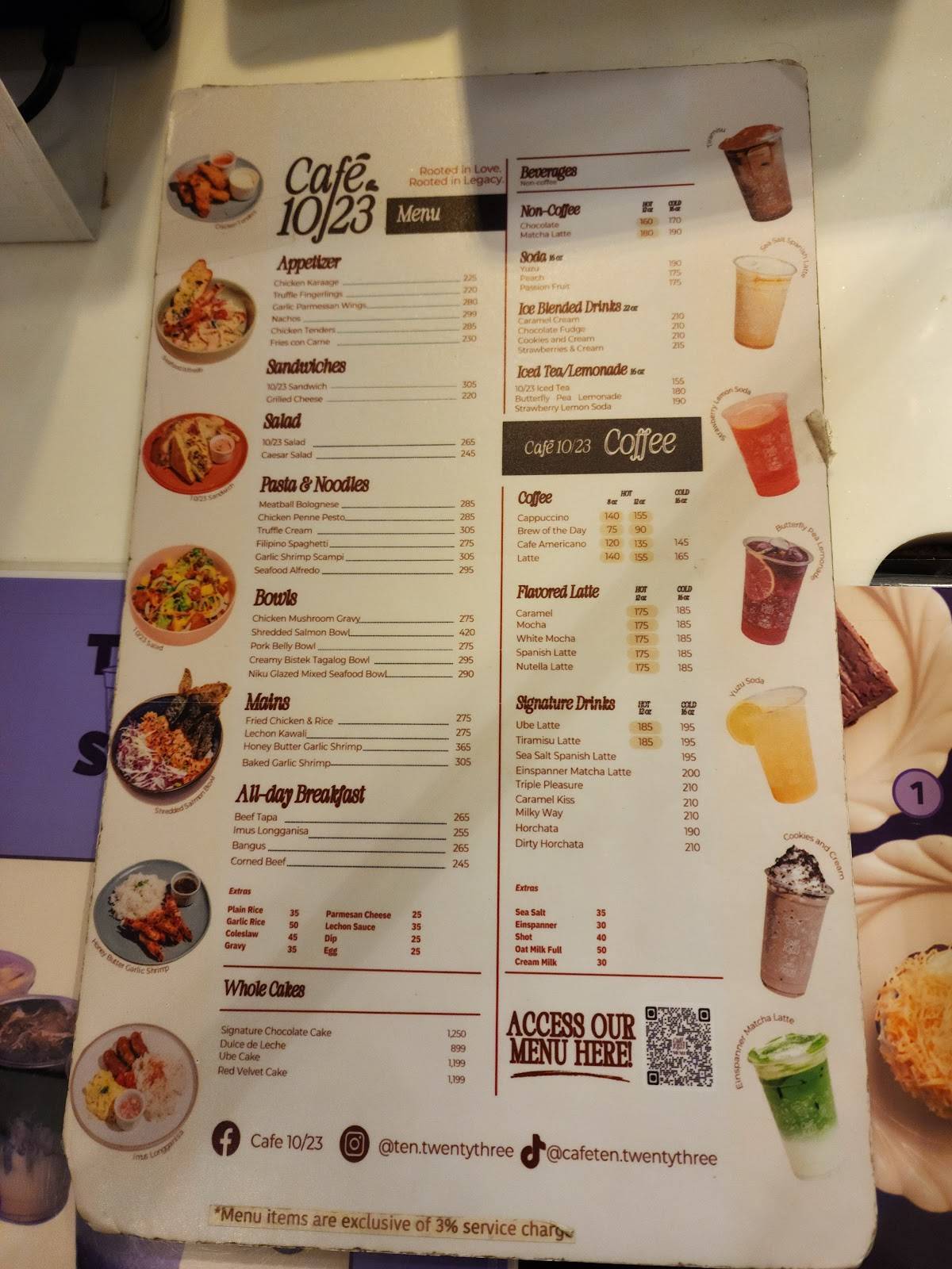 Menu at Cafe 10/23, Imus